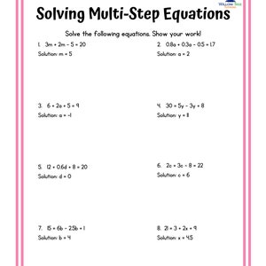 Colorful Solving Multi-step Equations Tiered Worksheets - Etsy