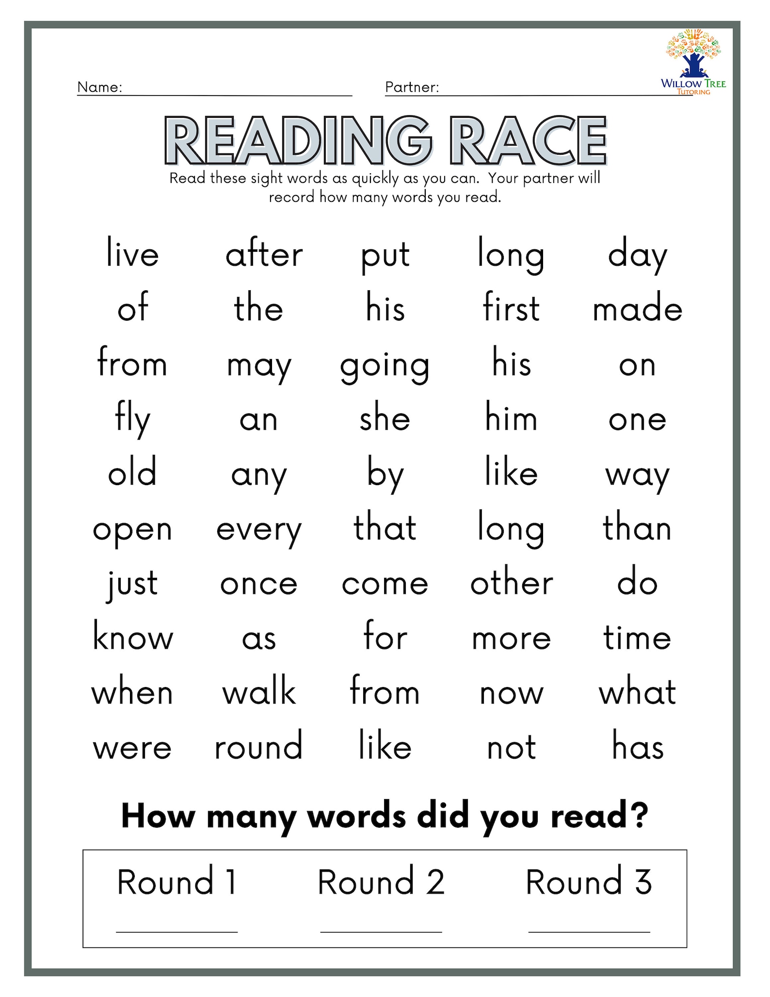 Reading Race Activity 1 - Etsy