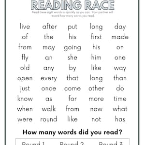 Reading Race Activity 1 - Etsy