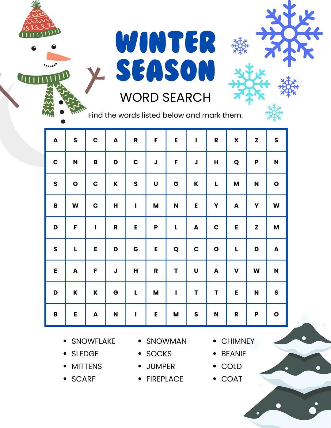 Winter Seasons Word Search Packet Easy - Etsy