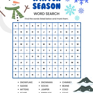 Winter Seasons Word Search Packet Easy - Etsy