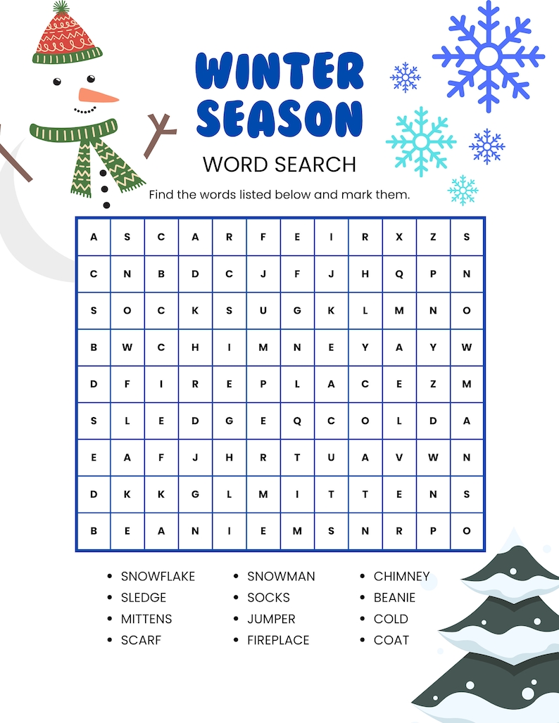 Winter Seasons Word Search Packet Easy - Etsy