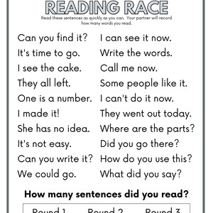 Reading Race Activity 1 - Etsy
