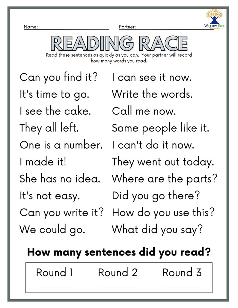 Reading Race Activity 1 - Etsy