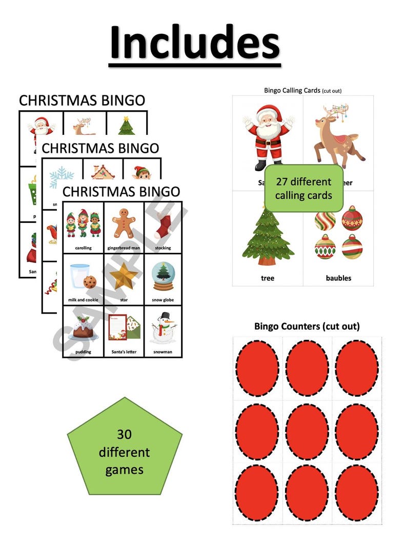 Christmas Bingo, Picture Bingo, Bingo, Festive Fun, 30 Different Games ...