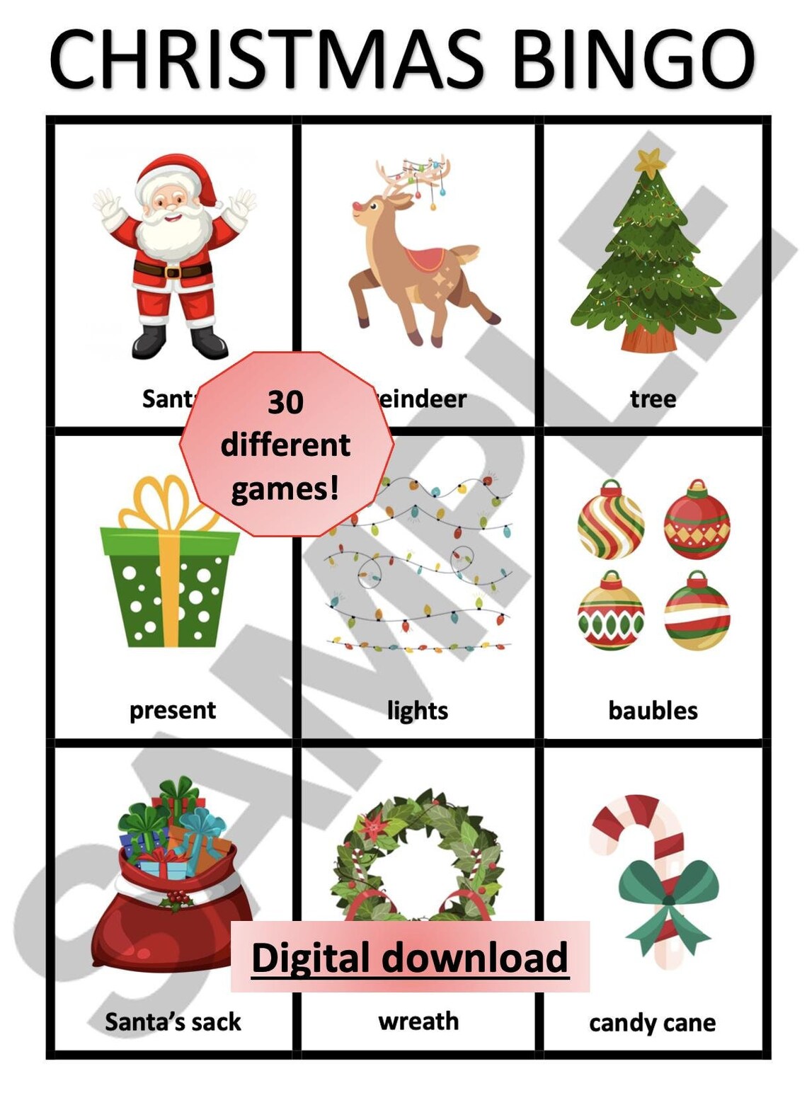 Christmas Bingo, Picture Bingo, Bingo, Festive Fun, 30 Different Games ...