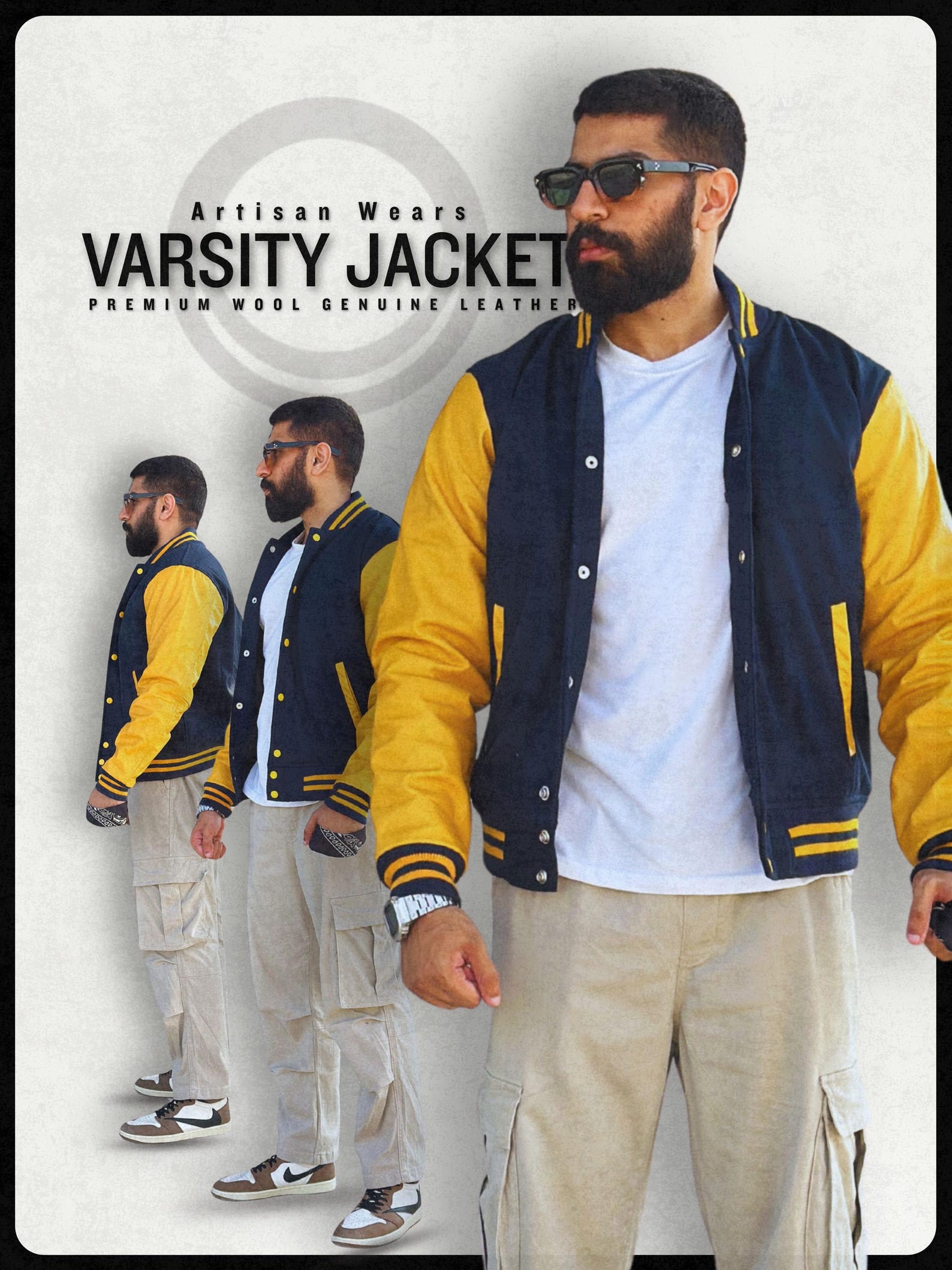 Blue Wool Varsity Jacket: Gold Leather Sleeves, College Letterman - Etsy