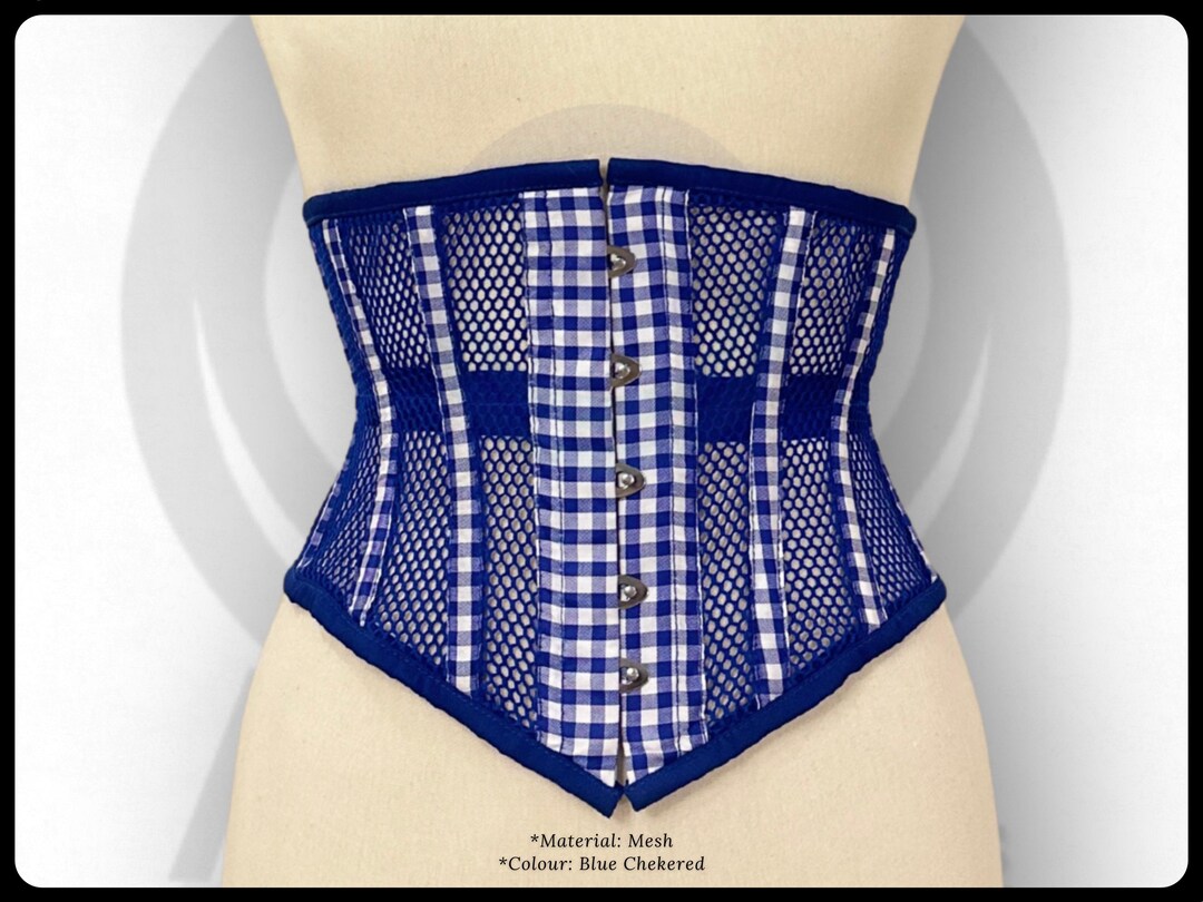 Blue Checkered Mesh Corset • Steel Boned Rave Waist Trainer - Etsy