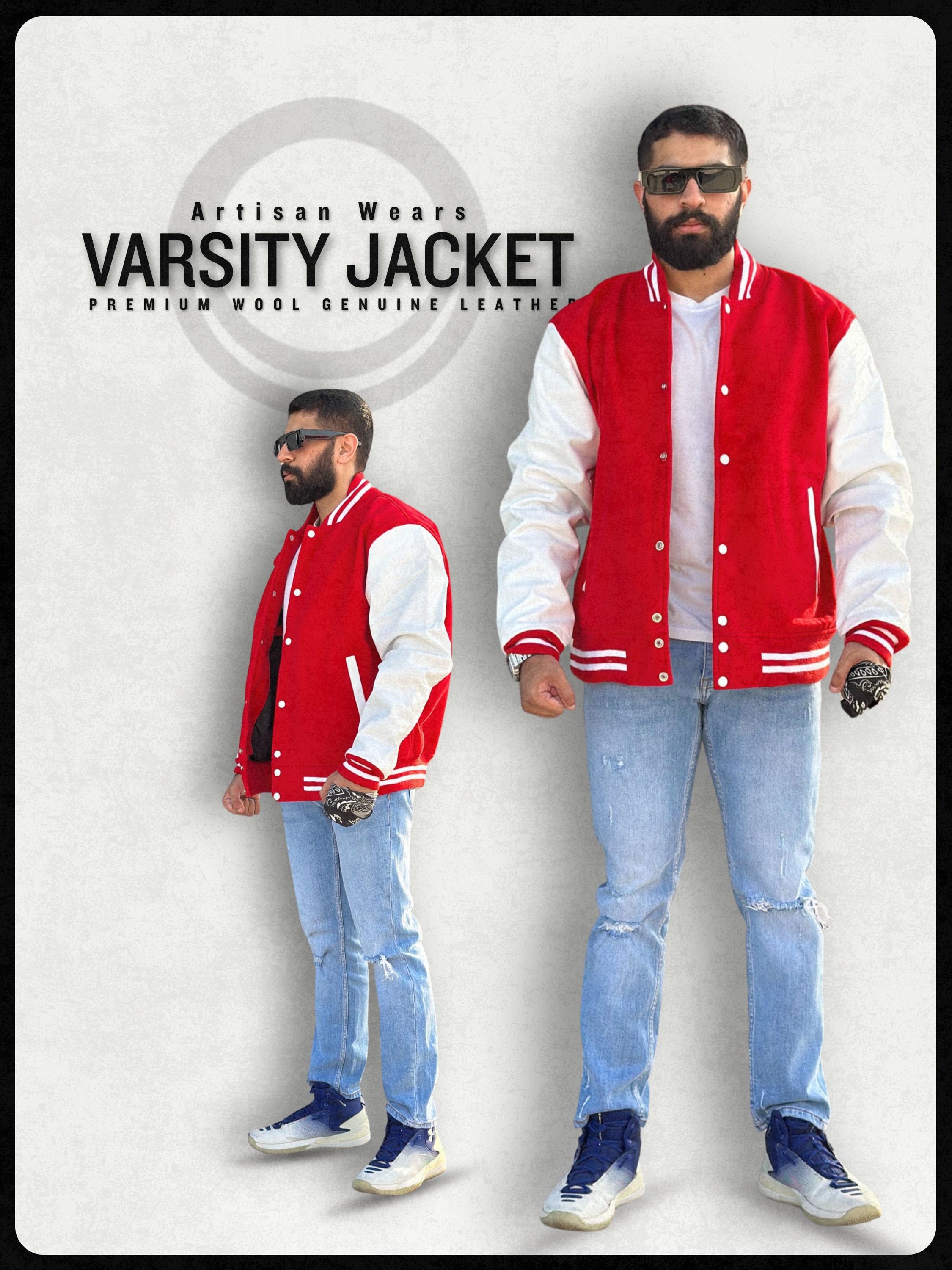 Blue Wool Varsity Jacket: Genuine Leather Sleeves, College Letterman - Etsy