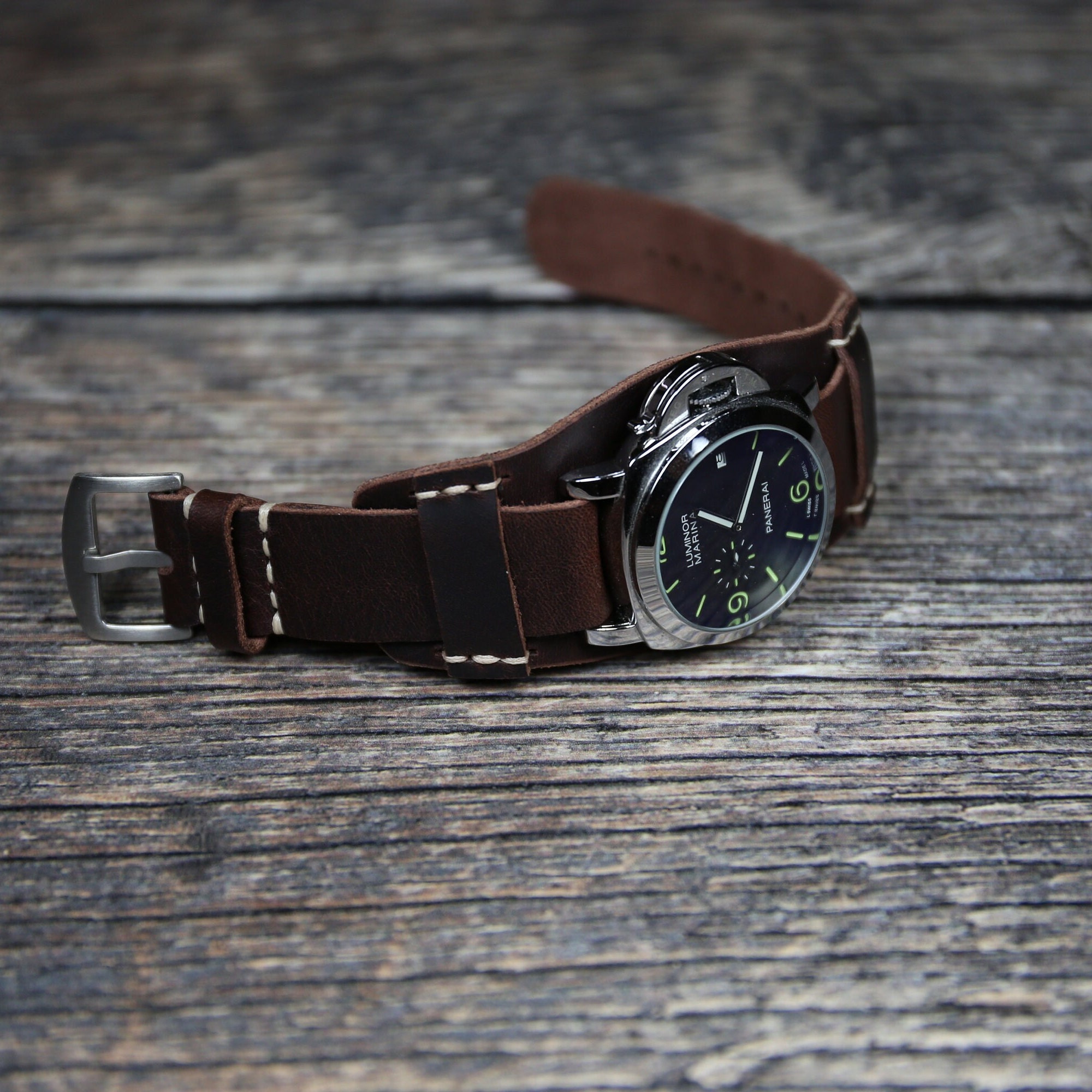 Dark Brown Leather Watch Strap 18mm 20mm 22mm 24mm 26mm Aviator ...