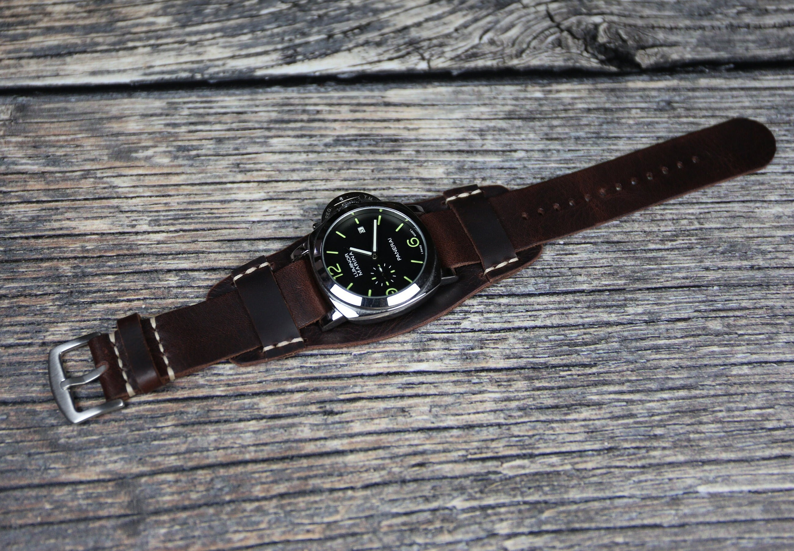 Dark Brown Leather Watch Strap 18mm 20mm 22mm 24mm 26mm Aviator ...