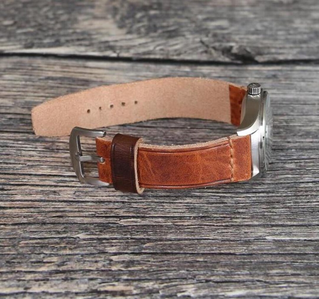 Handmade Horween Leather Watch Strap: Brown Full Grain Band (18-24mm ...