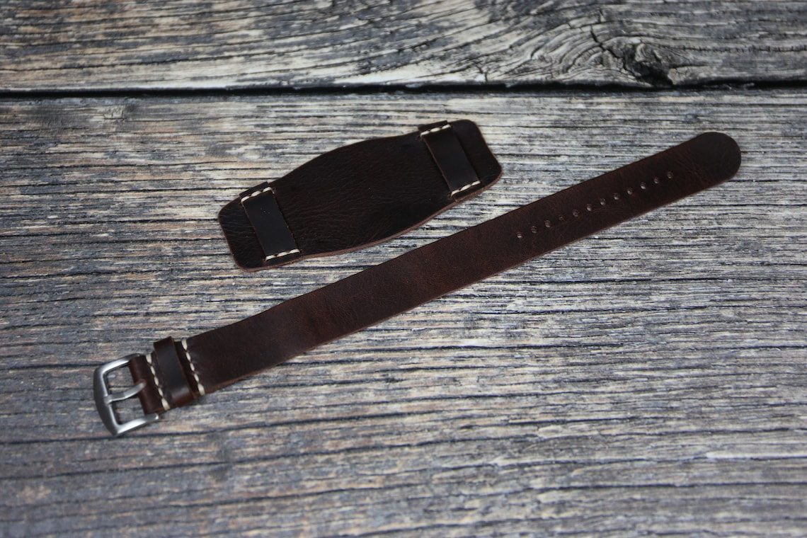 Dark Brown Leather Watch Strap 18mm 20mm 22mm 24mm 26mm Aviator ...