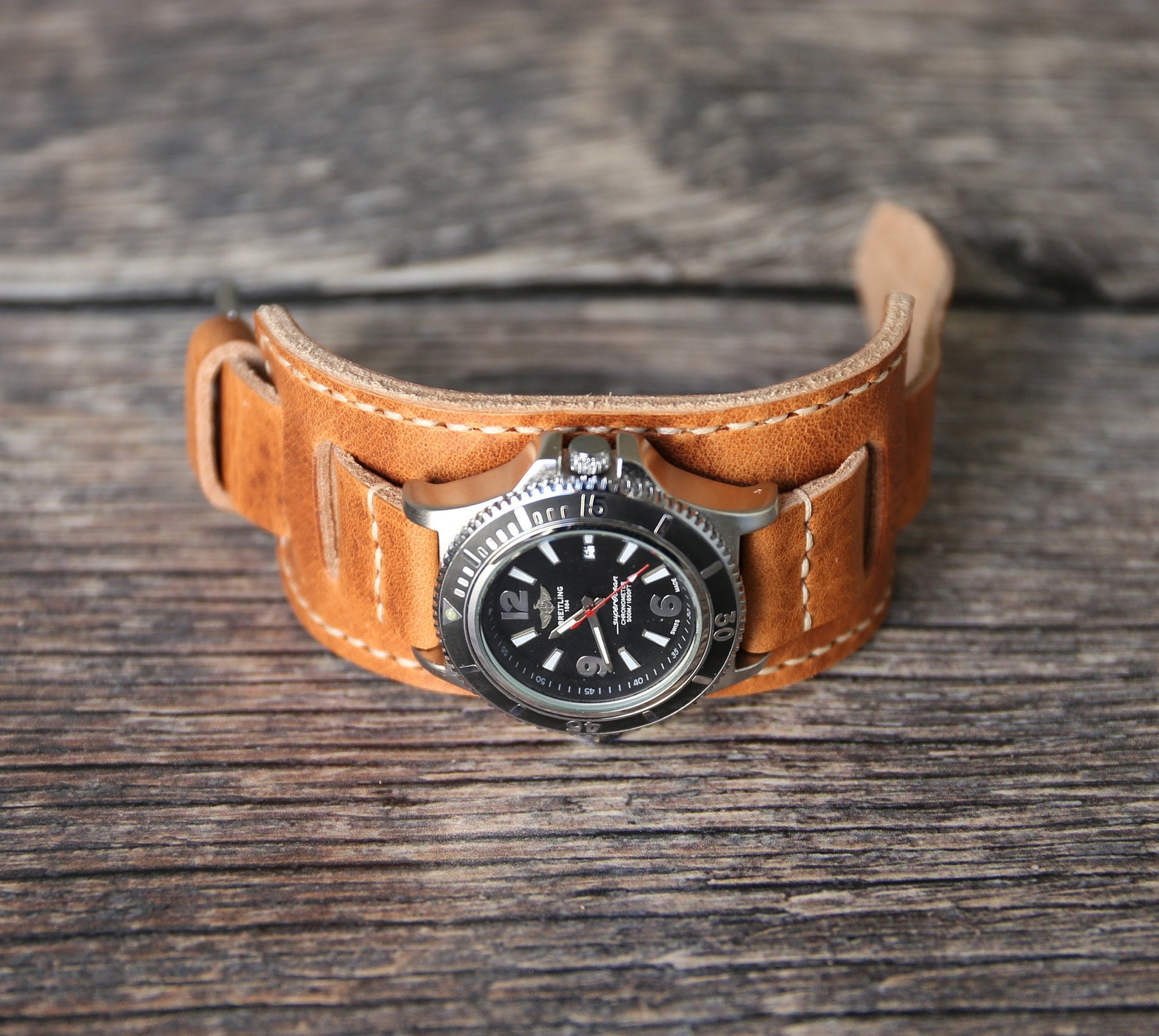 Horween Leather Watch Band 18mm 20mm 22mm 24mm, Premium Leather Cuff ...