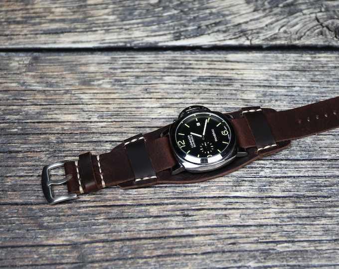 Dark Brown Leather Watch Strap 18mm 20mm 22mm 24mm 26mm Aviator ...