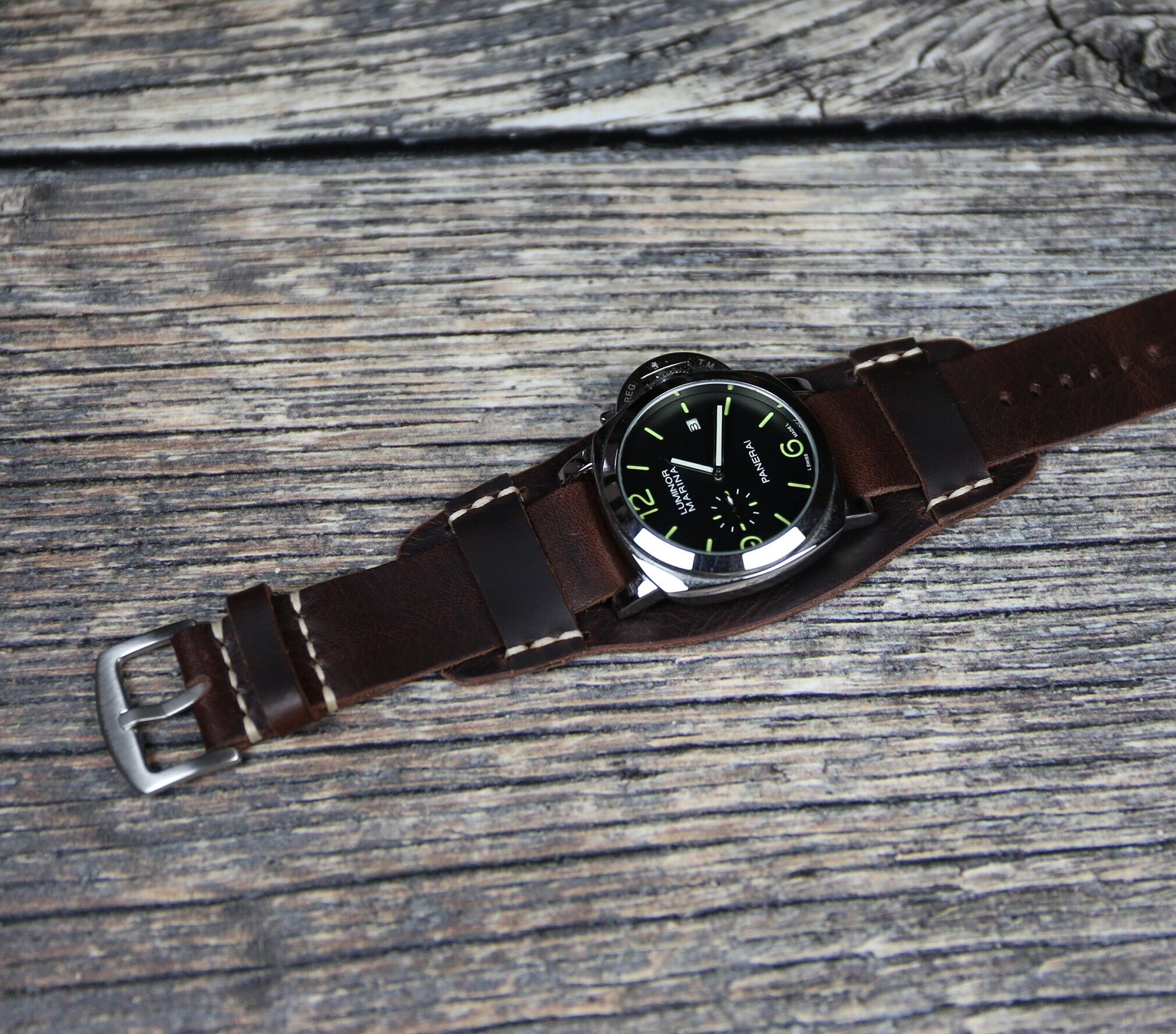 Dark Brown Leather Watch Strap 18mm 20mm 22mm 24mm 26mm Aviator ...
