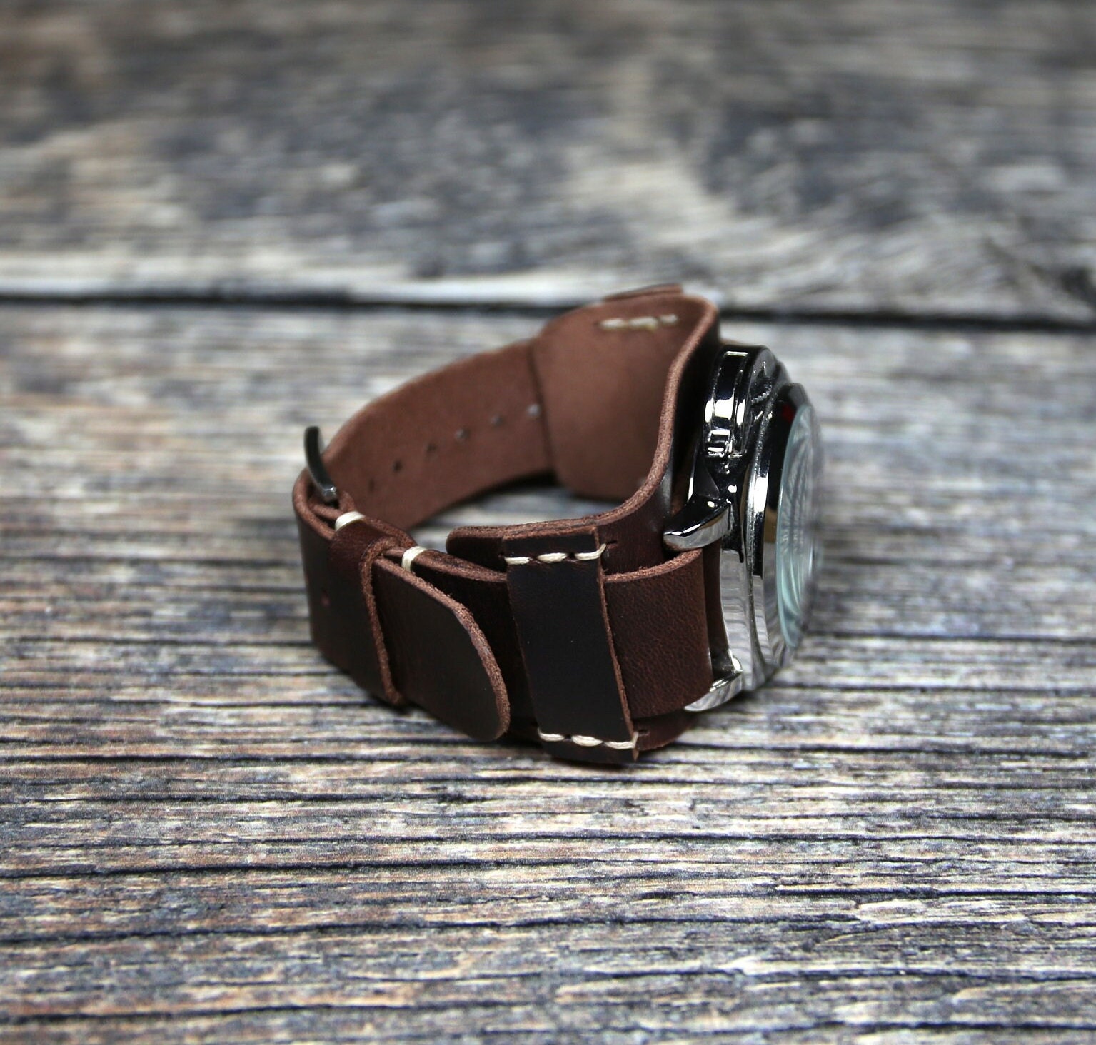 Dark Brown Leather Watch Strap 18mm 20mm 22mm 24mm 26mm Aviator ...
