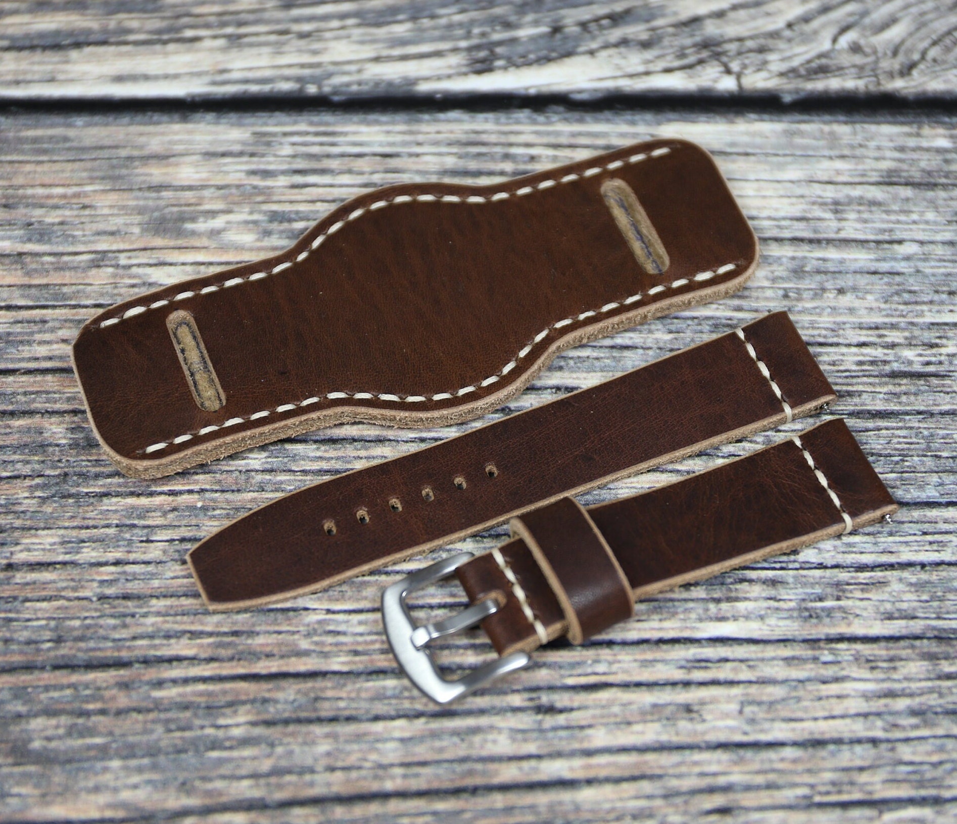 Automatic Watch Steampunk Style, Brown Horween Leather Watch Strap With ...