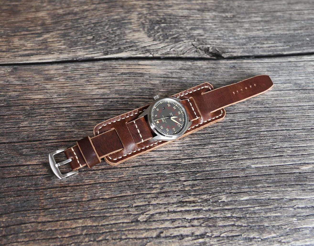 Horween Leather Watch Strap 18mm 20mm 22mm 24mm Dark Brown Cuff Watch ...