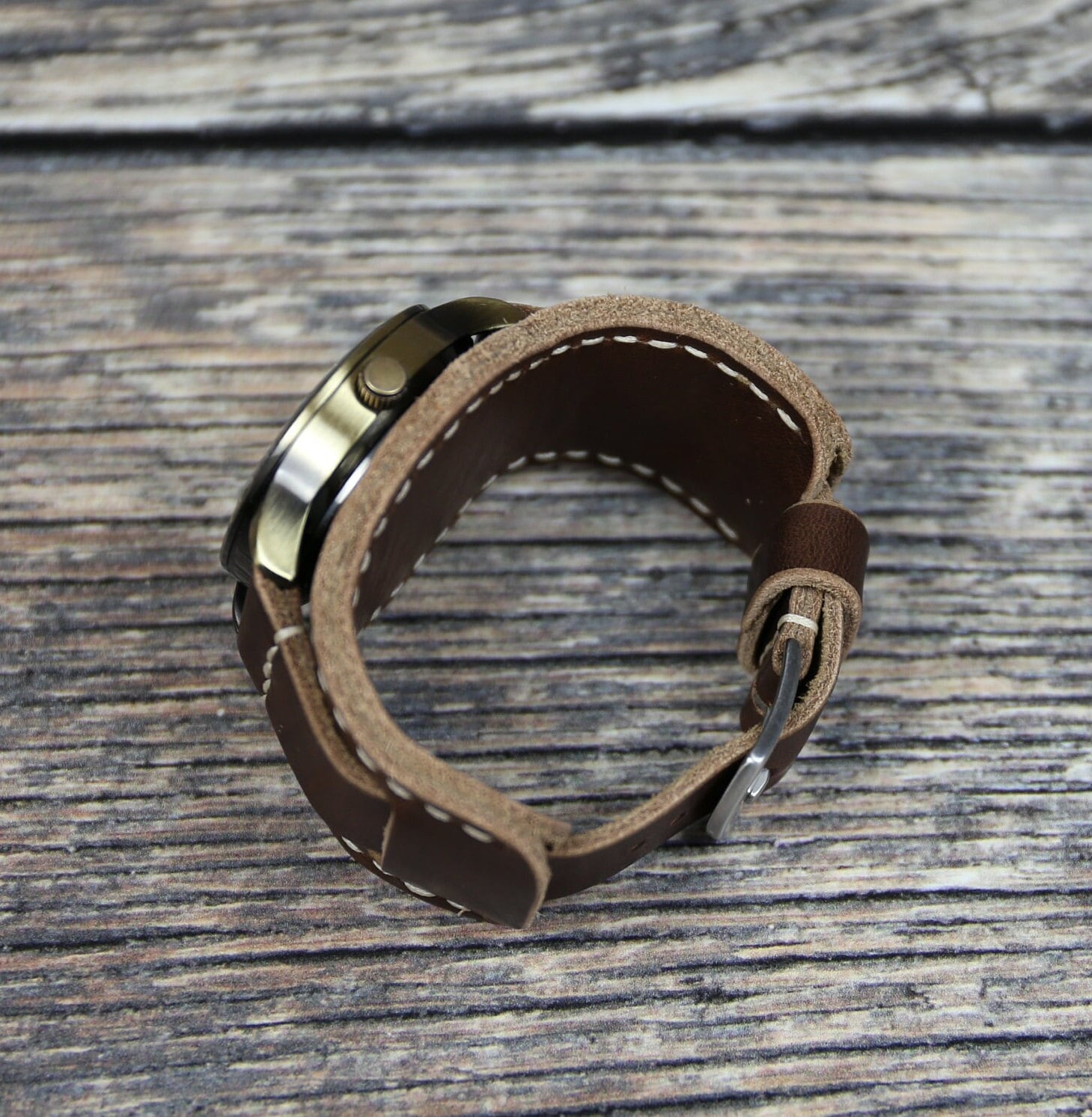 Automatic Watch Steampunk Style, Brown Horween Leather Watch Strap With ...