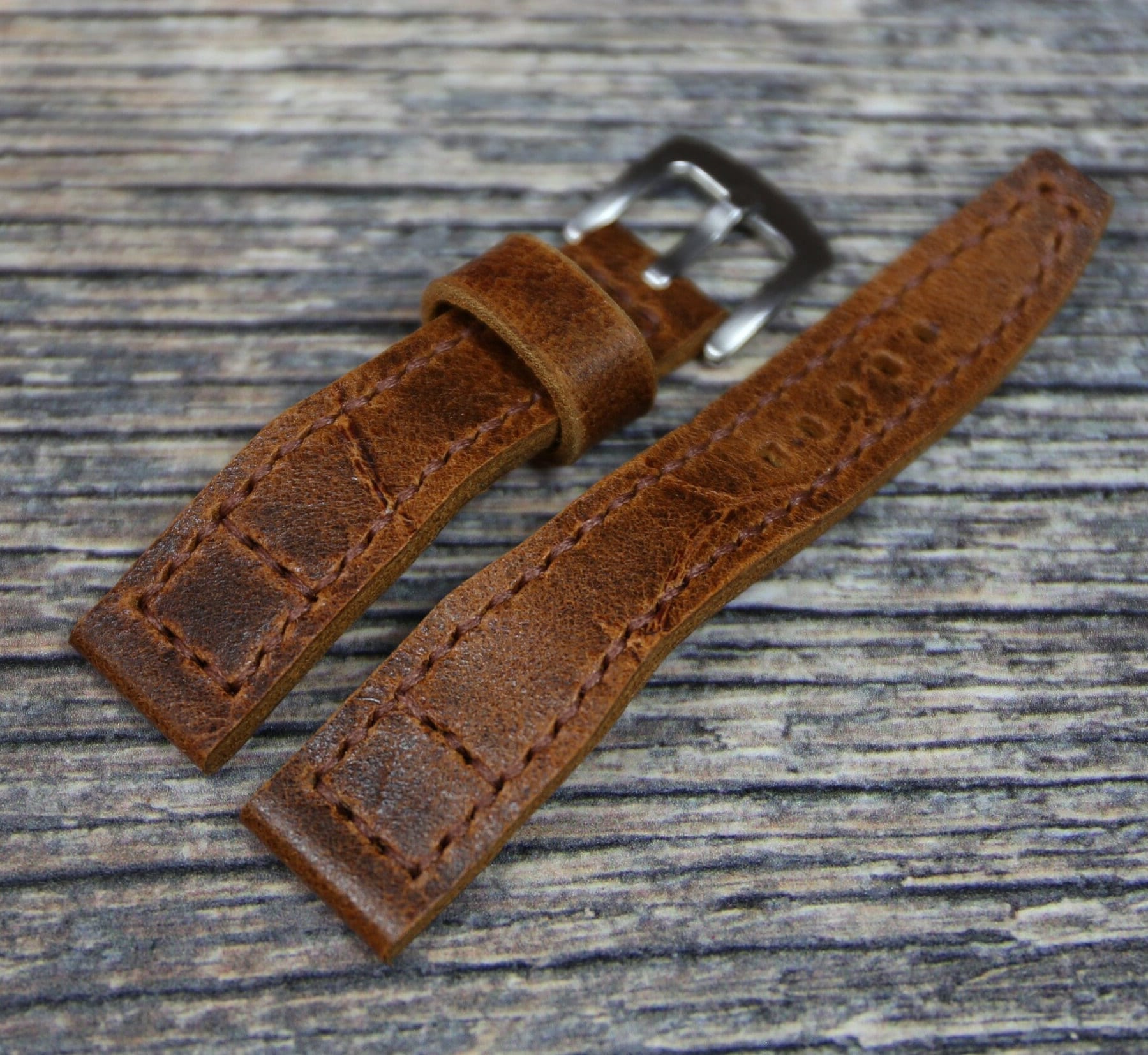 Brown Leather Watch Strap 22x18mm Pilot Style Leather Wrist Watch Band ...
