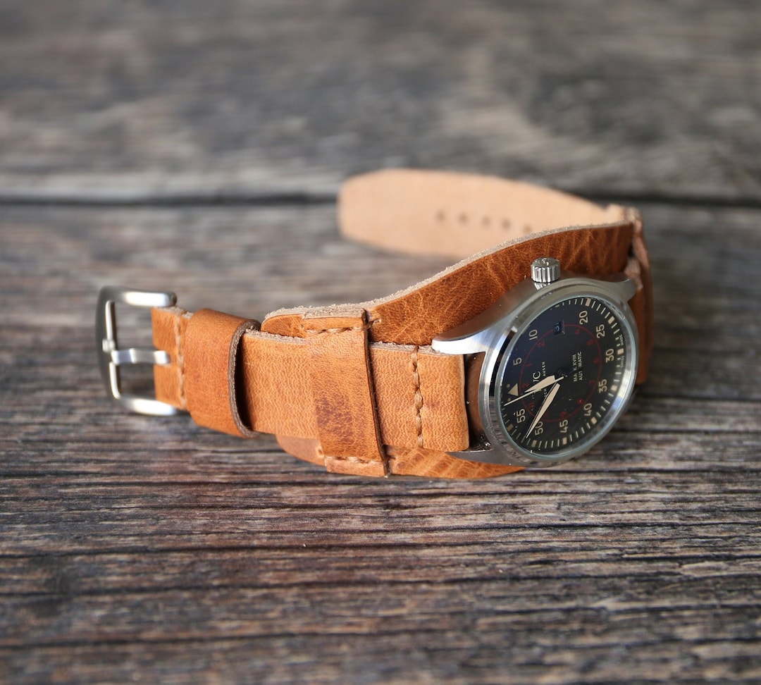 Horween Leather Watch Band, 18mm 20mm 22mm 24mm, Brown Cuff Watch Strap ...
