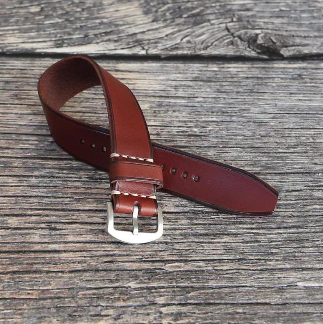 Brown One-piece Leather Watch Strap - 18mm 20mm 22mm 24mm - Handmade ...