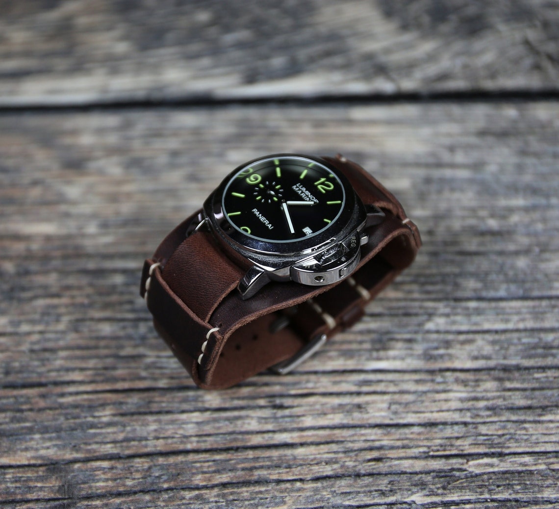 Dark Brown Leather Watch Strap 18mm 20mm 22mm 24mm 26mm Aviator ...