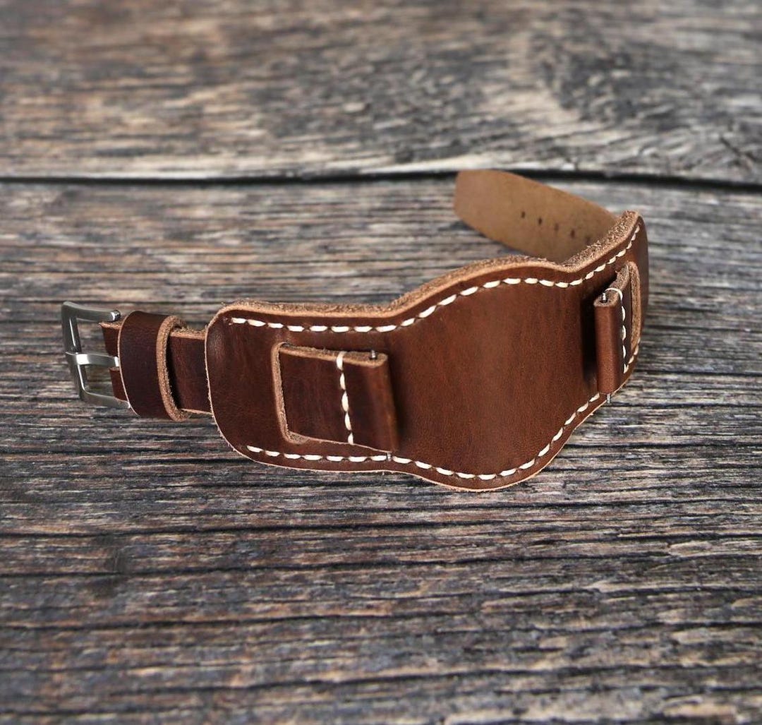 Horween Leather Watch Strap, 18mm 20mm 22mm 24mm, Dark Brown Cuff Watch ...