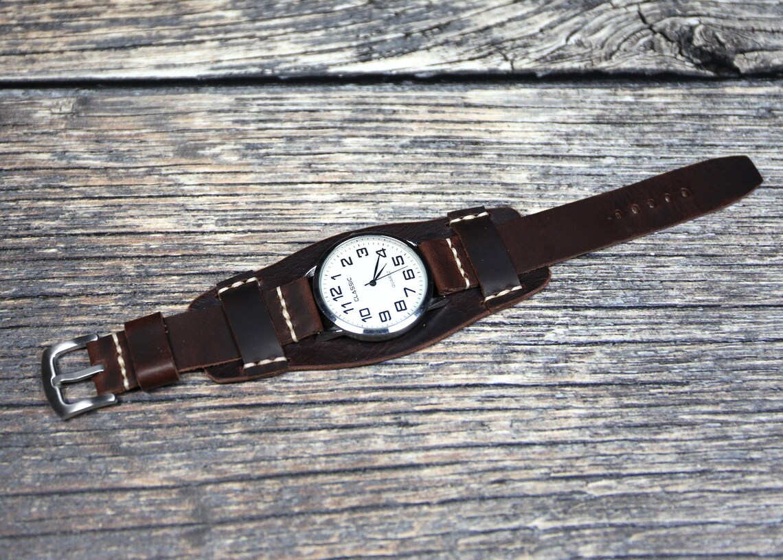 Dark Brown Leather Watch Strap 18mm 20mm 22mm 24mm 26mm Aviator ...