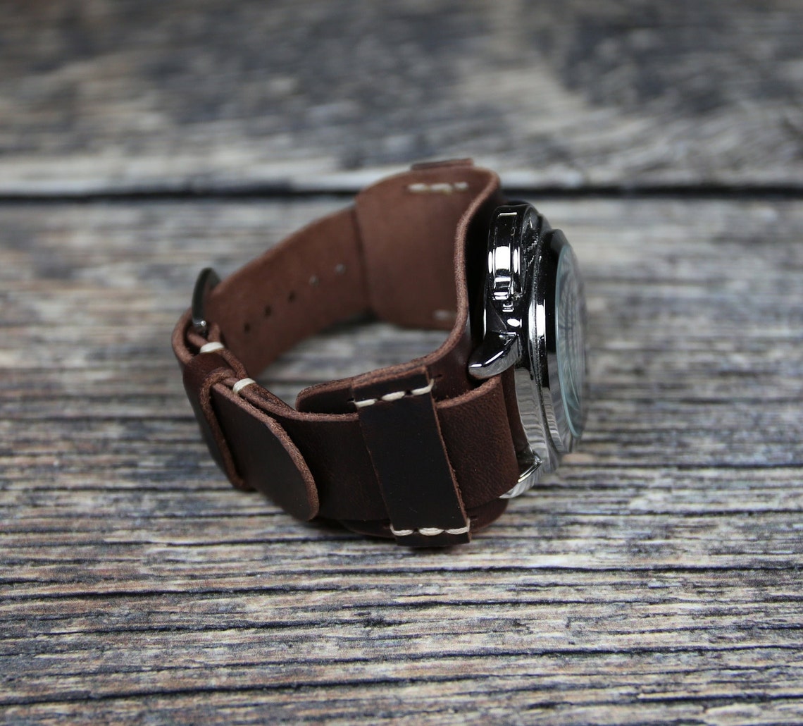 Dark Brown Leather Watch Strap 18mm 20mm 22mm 24mm 26mm Aviator ...