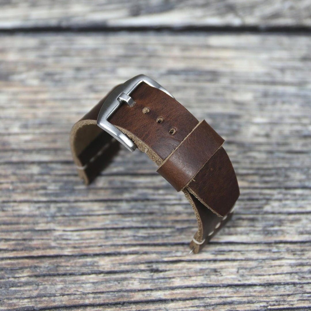 Horween Leather Watch Strap Dark Brown, Handmade Two-piece Watch Band ...