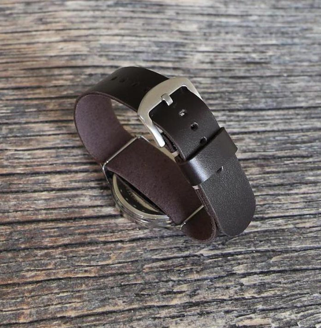 Slim Leather Watch Band - Handmade, Single-pass Leather Strap in Brown ...