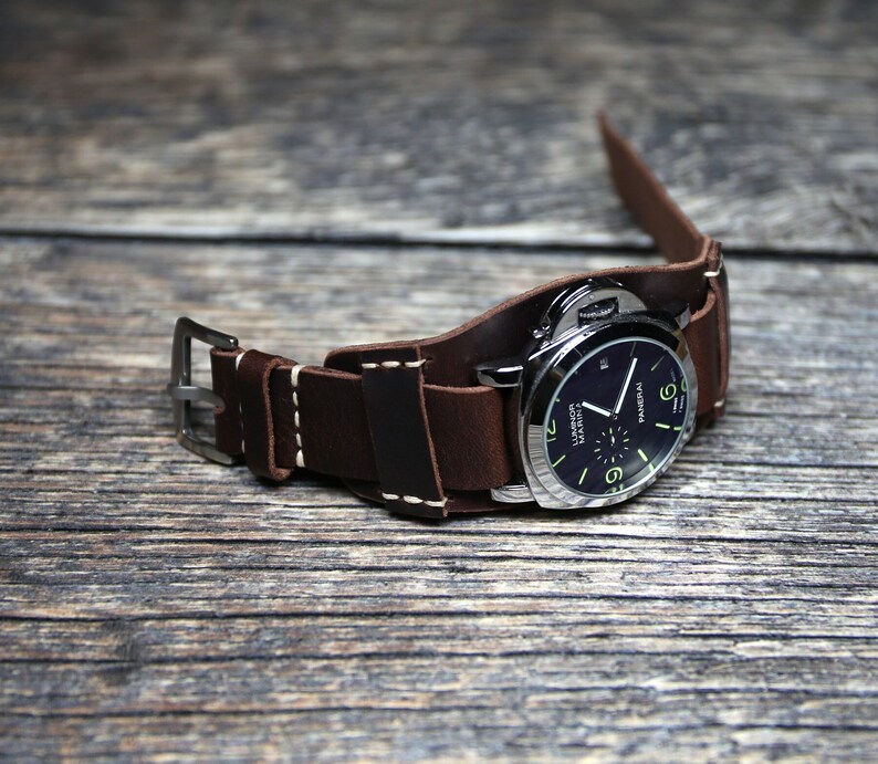Dark Brown Leather Watch Strap 18mm 20mm 22mm 24mm 26mm Aviator ...