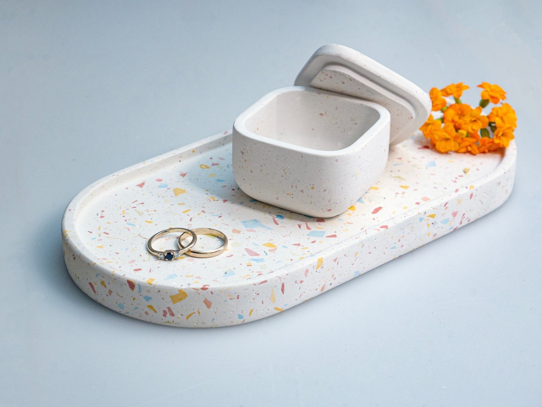 Terrazzo Gypsum Set: Jewelry Box, Tray, and Lid - Etsy