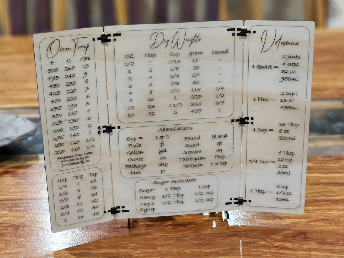 KITCHEN CONVERSION CHART With Bonus Recipe System Laser Cut File Built ...