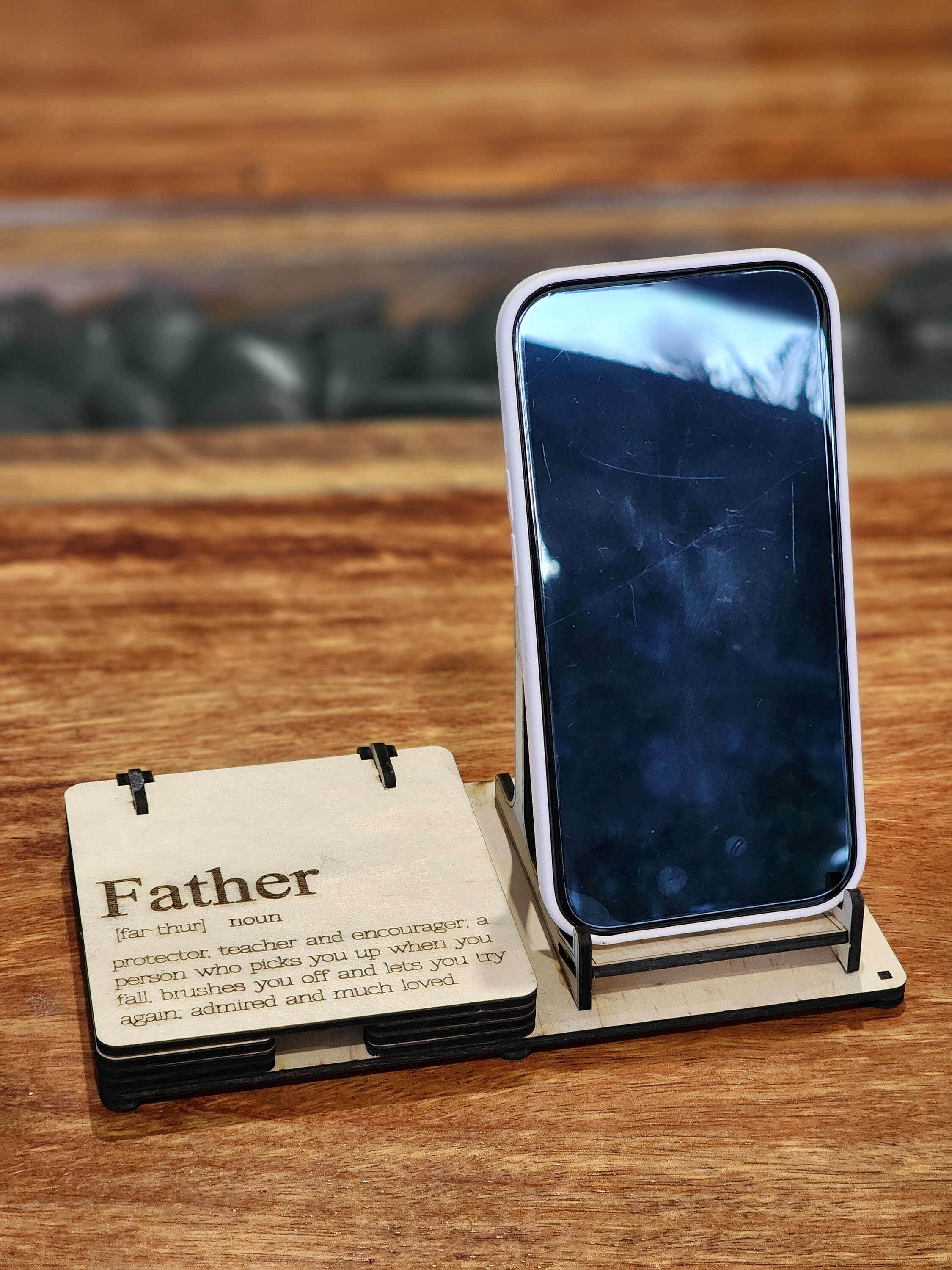 FATHERS DAY PHONE Stand With Sticky Notes Gift With Hinged Lid Post It ...