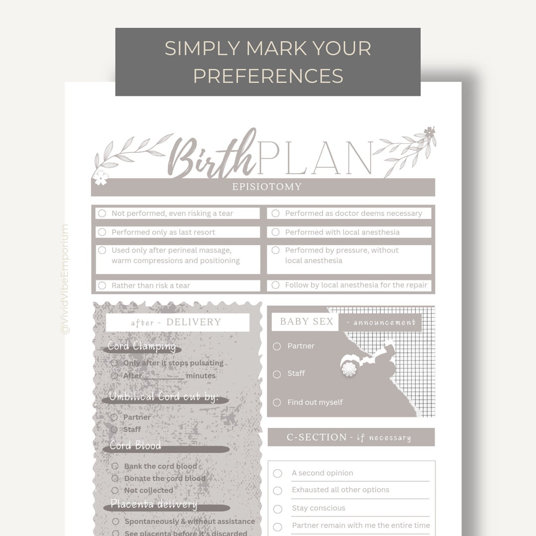 Birth Plan Template, Labour and Delivery Preferences, Birth Plan ...