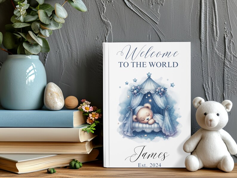 Personalised New Baby Book Hardcover Journal for Baby Boy, Bear Themed ...