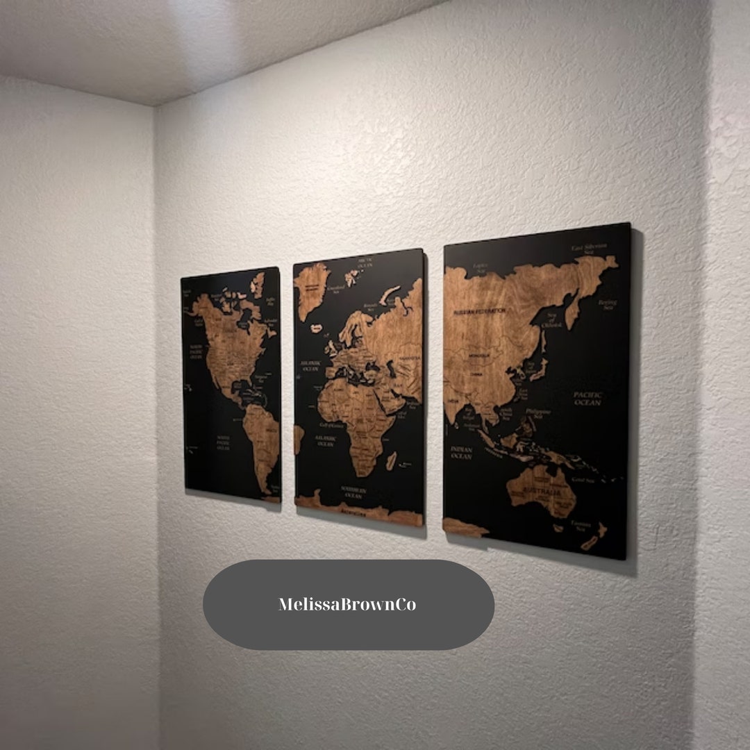 Pushpin Map of the World, Wooden Travel Map Wall Decor on a Cork Board ...