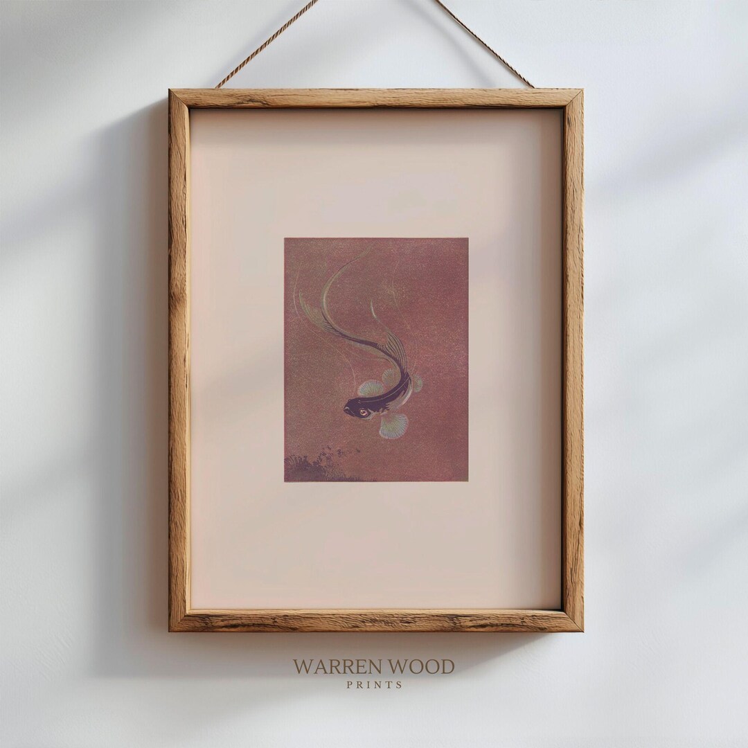 Dusty Pink Fish Print, Vintage Fish Illustration Wall Art, Rustic ...