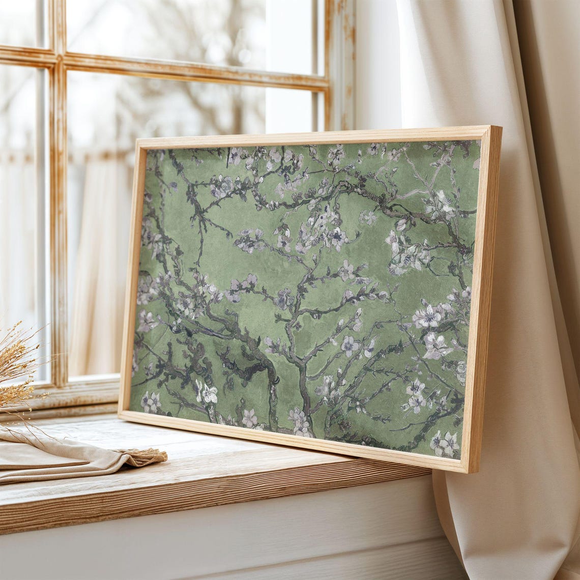 Van Gogh Bramble Landscape Print, Dark Sage Green Botanical Wall Art ...