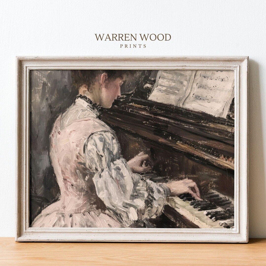 Vintage Piano Art, Dark Moody Woman Playing Piano, Classical Music Wall ...