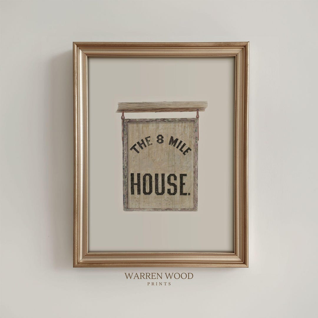 Vintage Pub Sign Print, the 8 Mile House Wall Art, Neutral Rustic ...