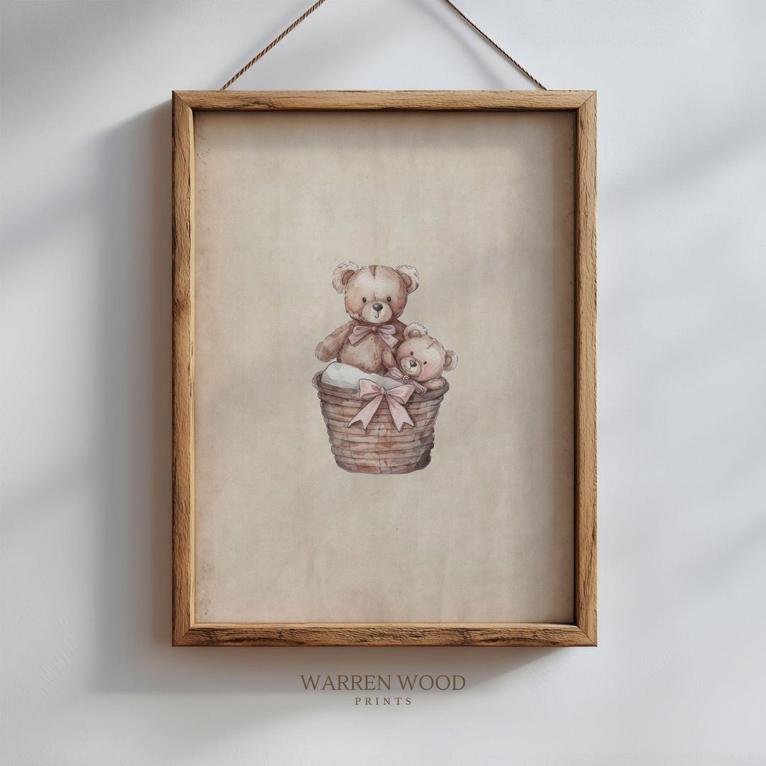 Vintage Teddy Bear Print, Rustic Nursery Wall Art, Antique Beige Baby ...