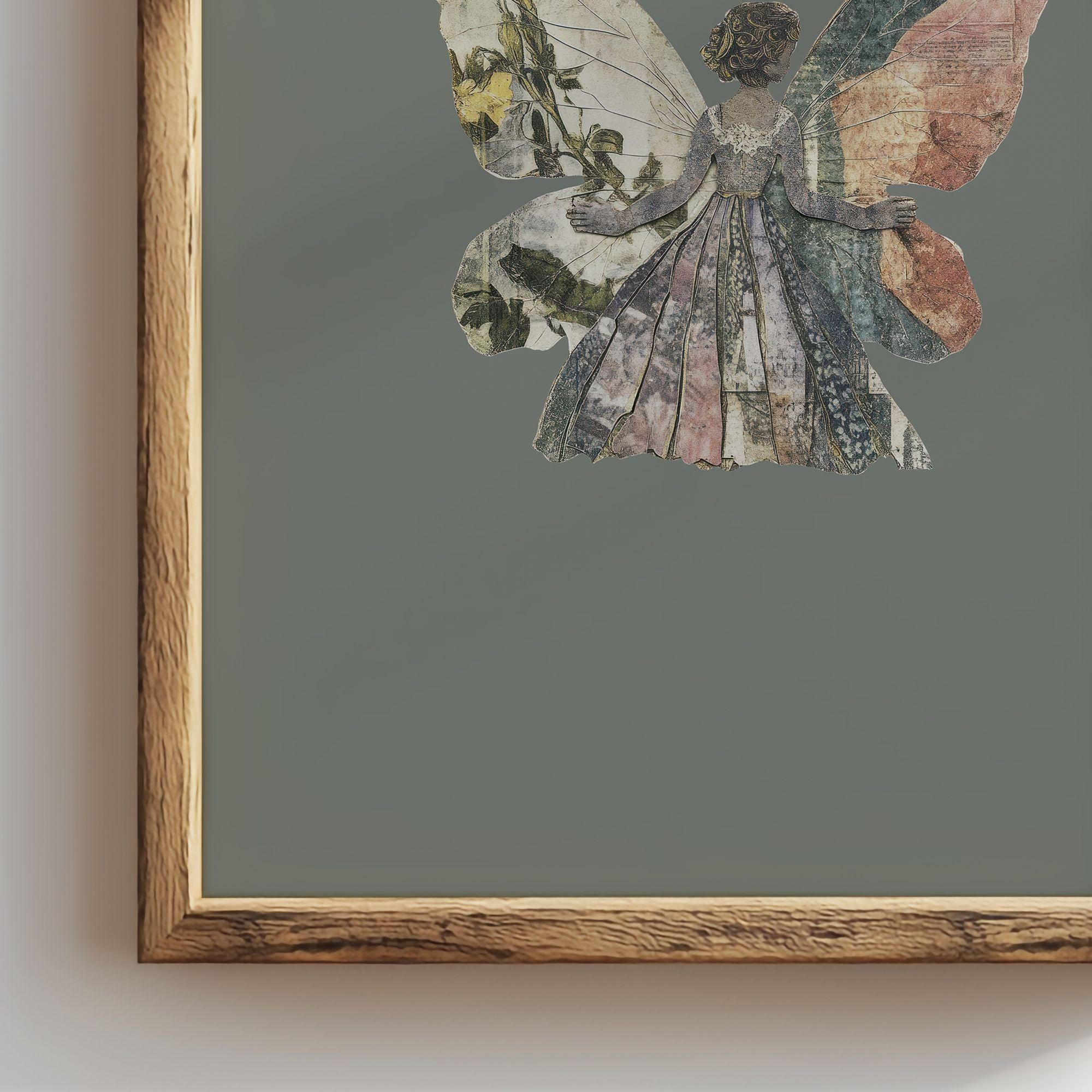 Vintage Fairy Silhouette Print, Dark Sage Green Wall Art, Botanical ...