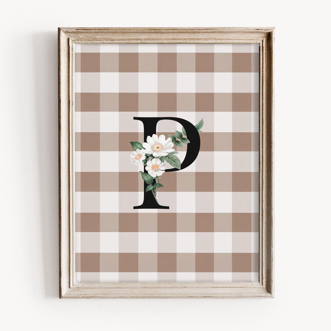 Vintage P Initial Print, Rustic Monogram Art, Adorned With Daisies ...