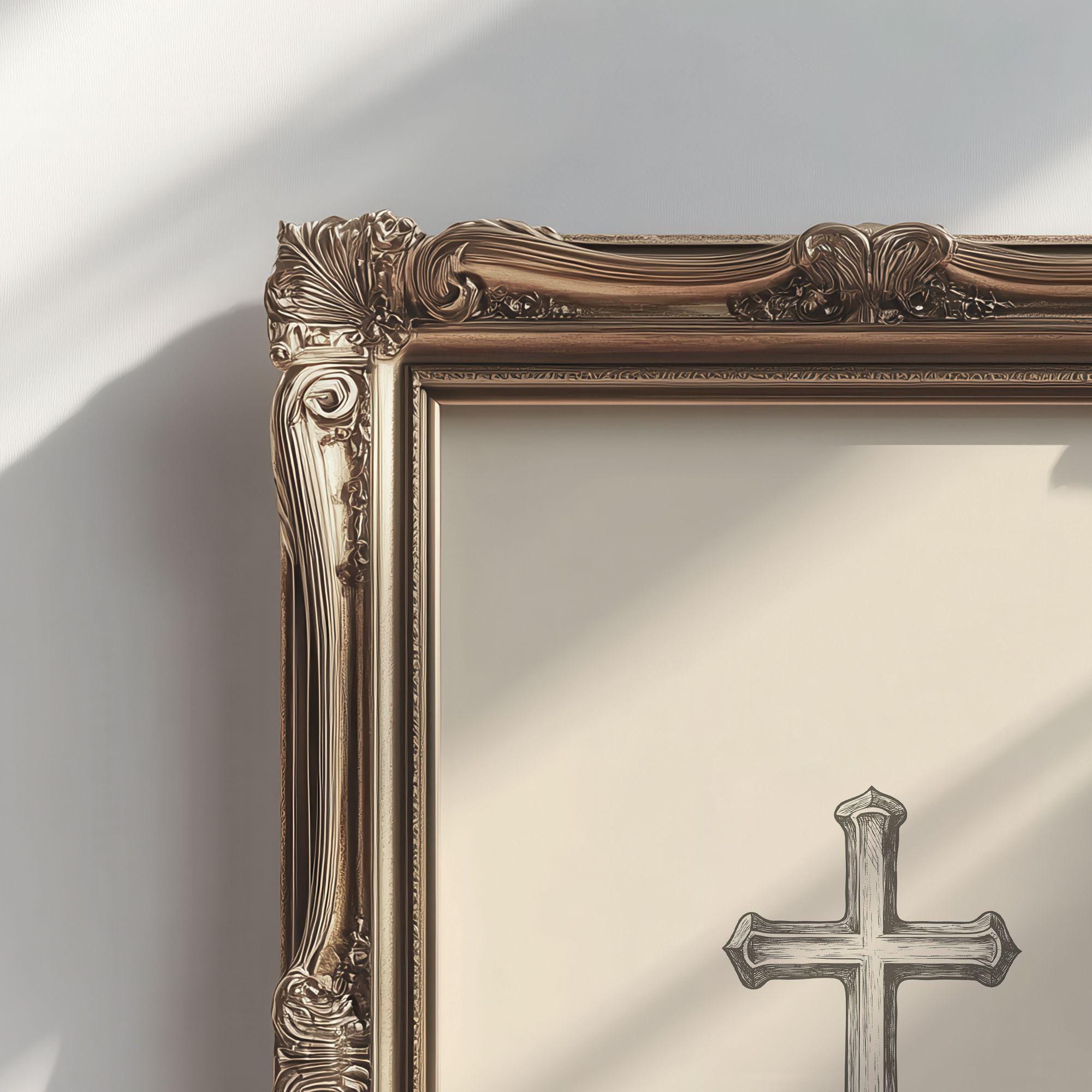 Rustic Cross Wall Art, Neutral Beige Christian Print, Washed Black ...
