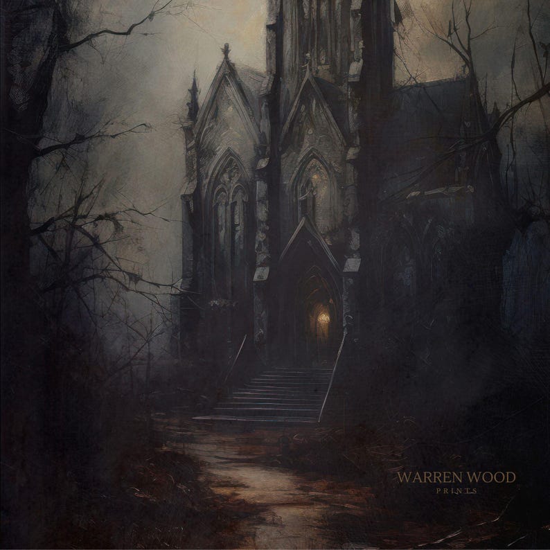 Spooky Cathedral Print, Portrait Gothic Wall Art, Vintage Dark ...