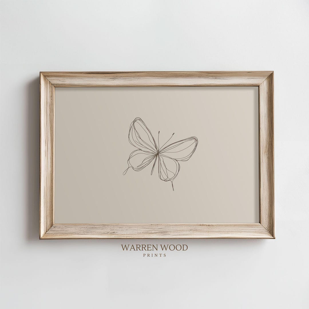 Butterfly Line Art Print, Neutral Insect Wall Decor, Vintage Sketch ...